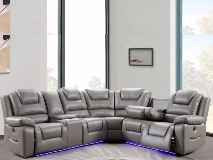 Oxford Leather Electric Recliner Corner Sofa Grey – Sofa Emporium UK